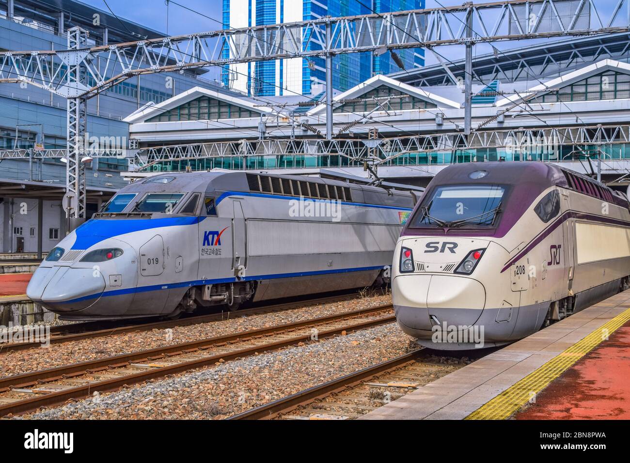 Busan,South Korea 1/18/2020 Korail Korea High Speed Rail KTX Trains in Busan Railway Station ...