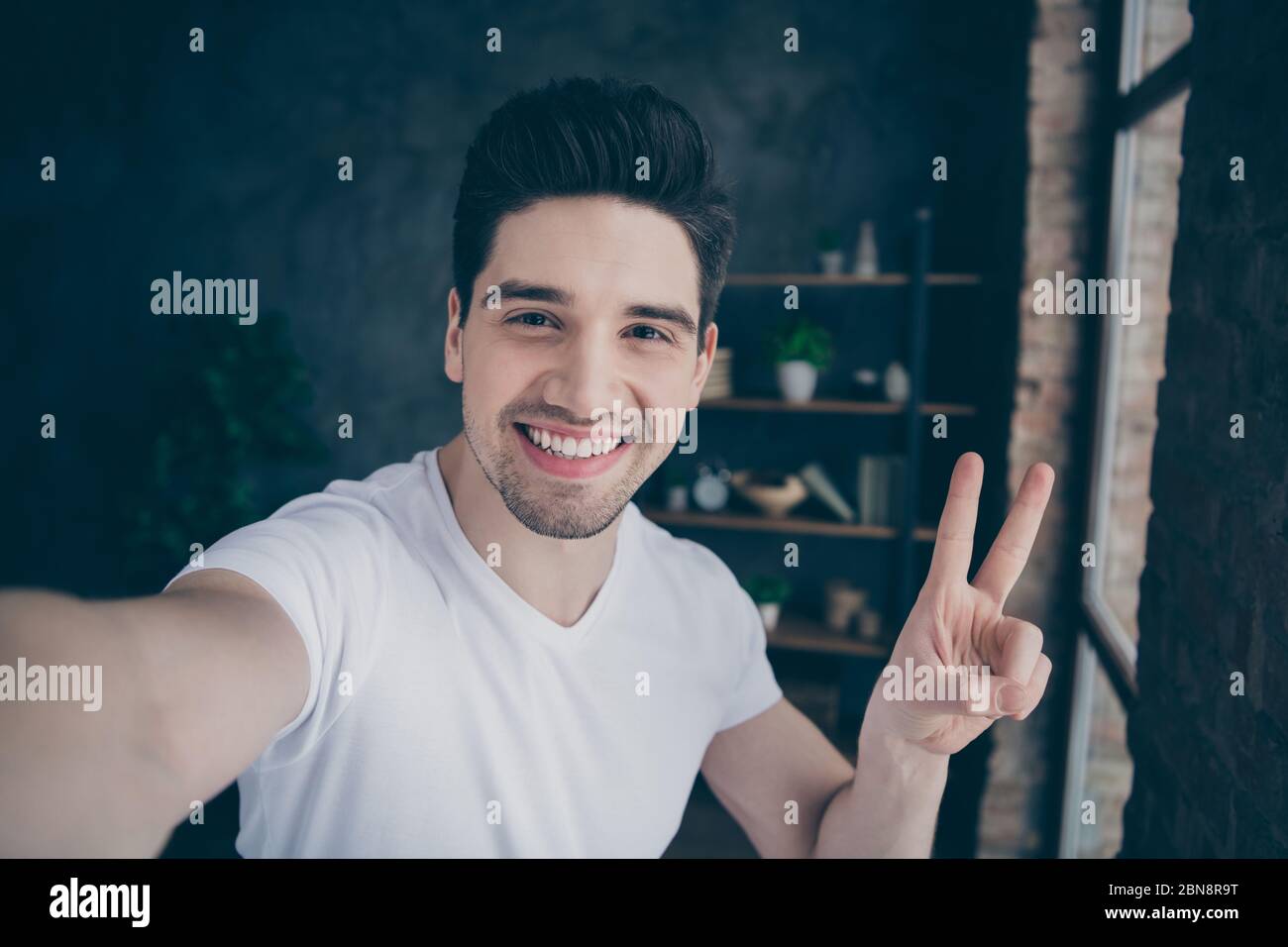 Self-portrait of his he nice attractive cheerful cheery glad guy ...