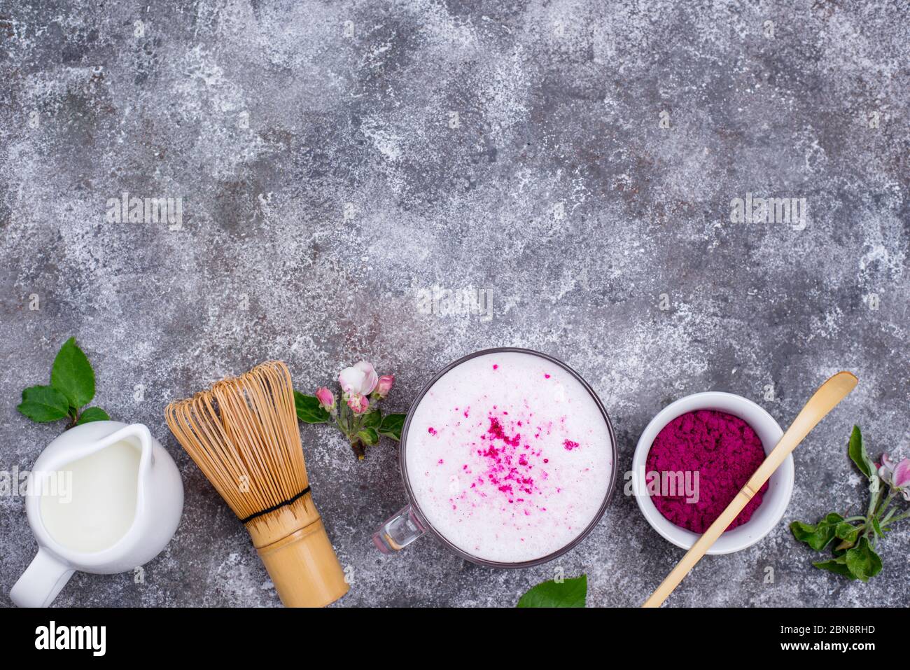 Pink matcha latte with milk Stock Photo - Alamy