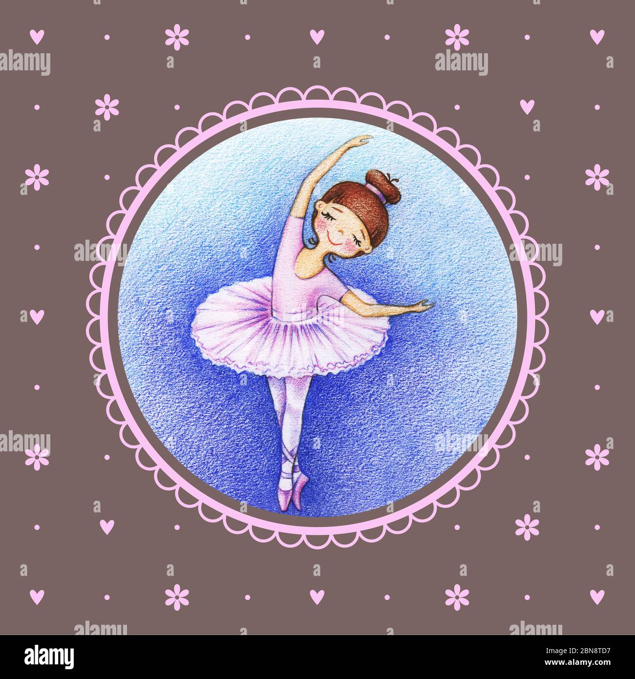 Hands drawn picture of nice little ballet dancer by colored pencils in ...