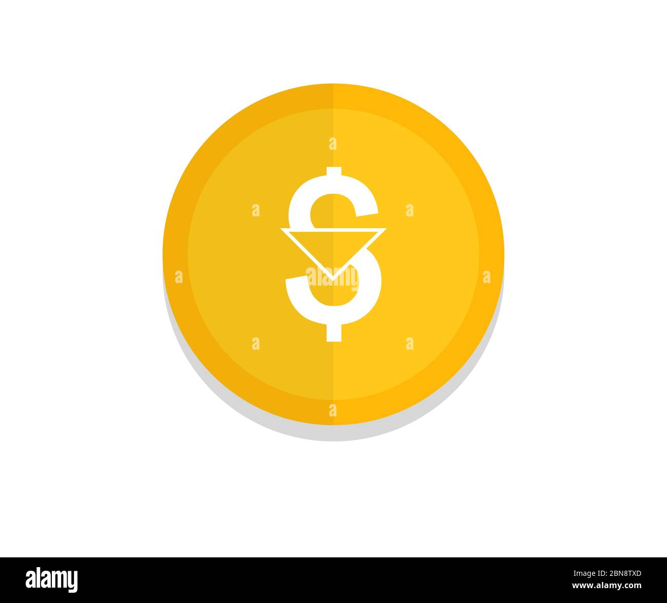 Dollar down icon. Cost reduction sign. Money symbol with arrow stretching rising drop fall down ...