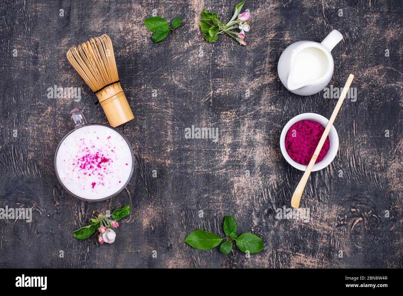 Pink matcha latte with milk Stock Photo - Alamy