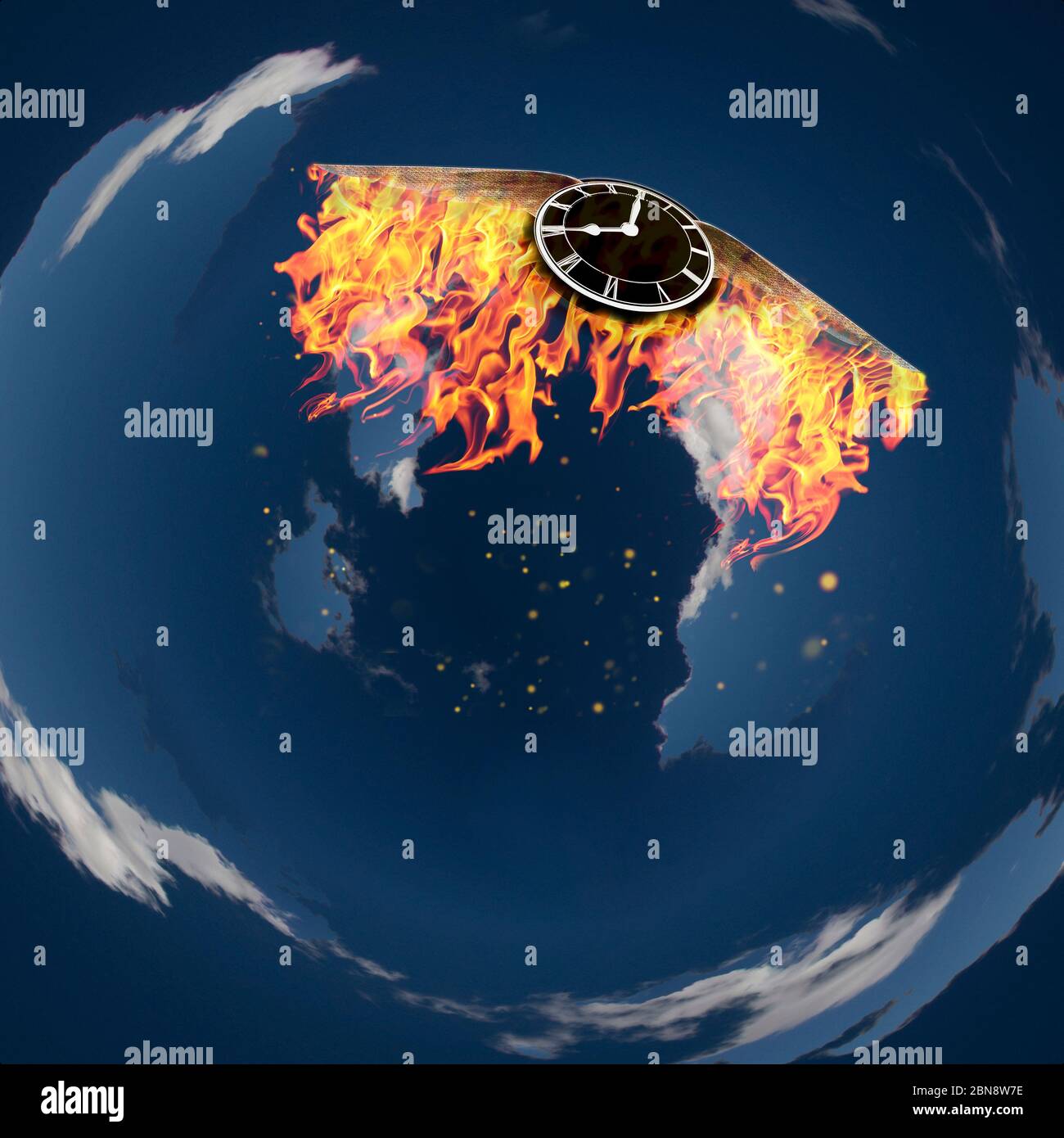 Flying Burning Time. Winged clock Stock Photo - Alamy