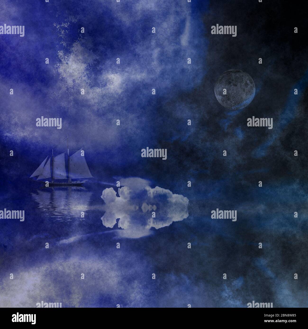 Sailboat with full sails in fantastic scene Stock Photo - Alamy