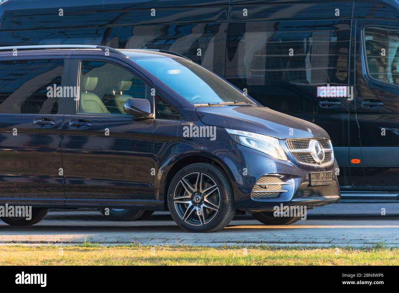 Black luxury van Mercedes-Benz minivan side view. Russia, Saint ...