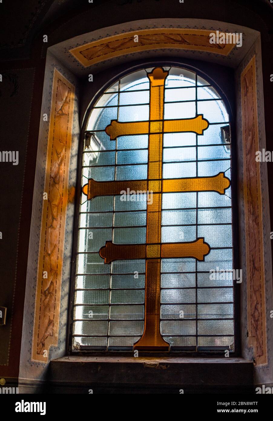 stained glass window in church Stock Photo - Alamy