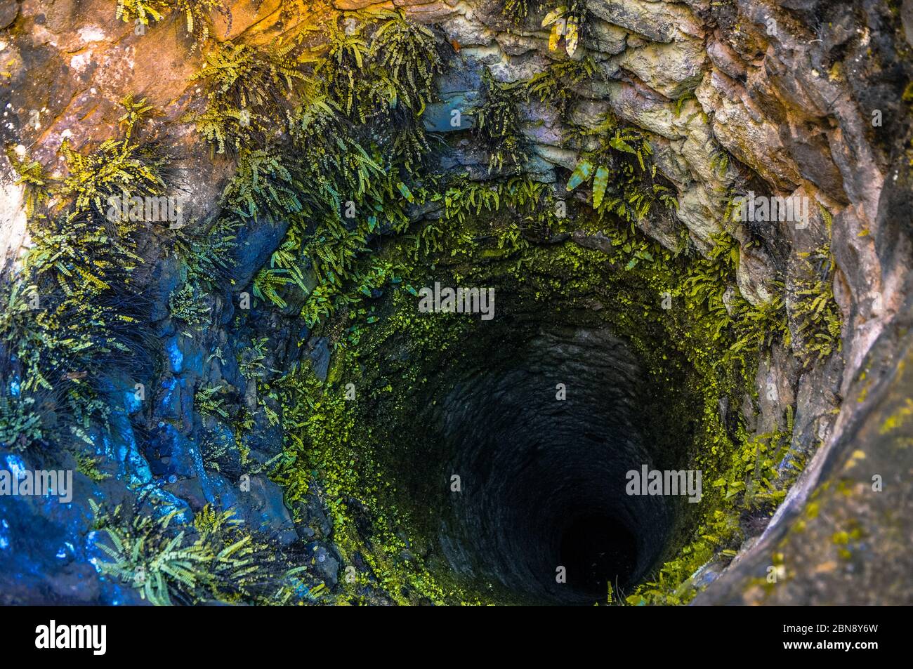 deep well empty of stone with sprouted grass Stock Photo - Alamy