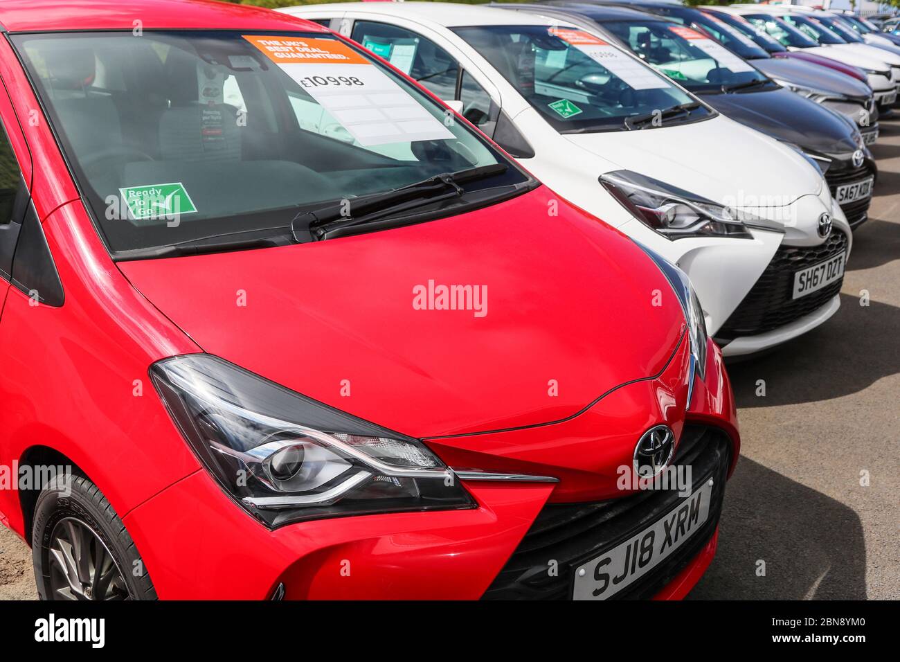 Secondhand used Toyota motor cars for sale on a garage forecourt, Ayr ...
