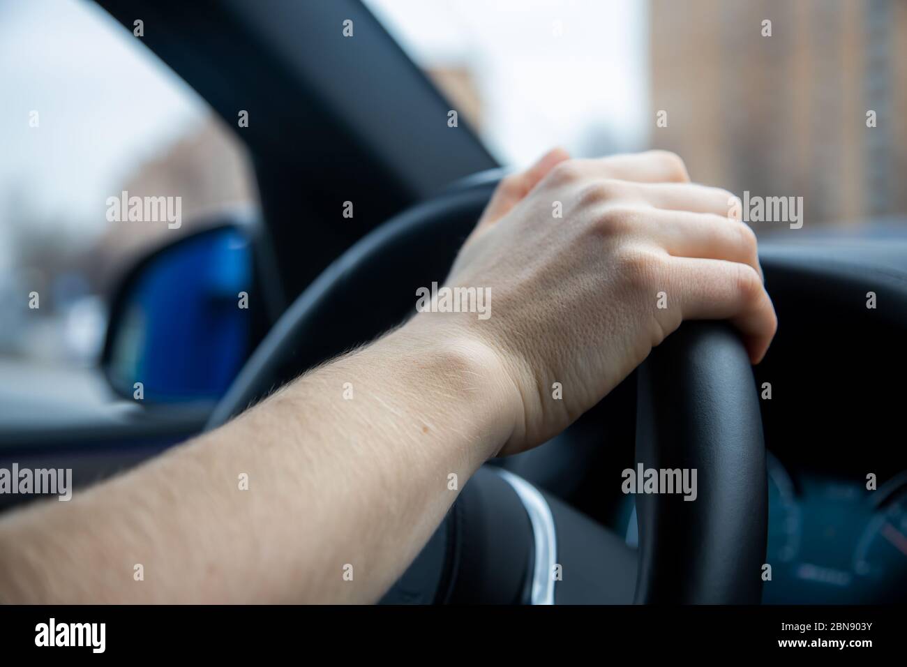 Hand Steering Wheel Car Close Up Stock Photos & Hand Steering Wheel Car ...