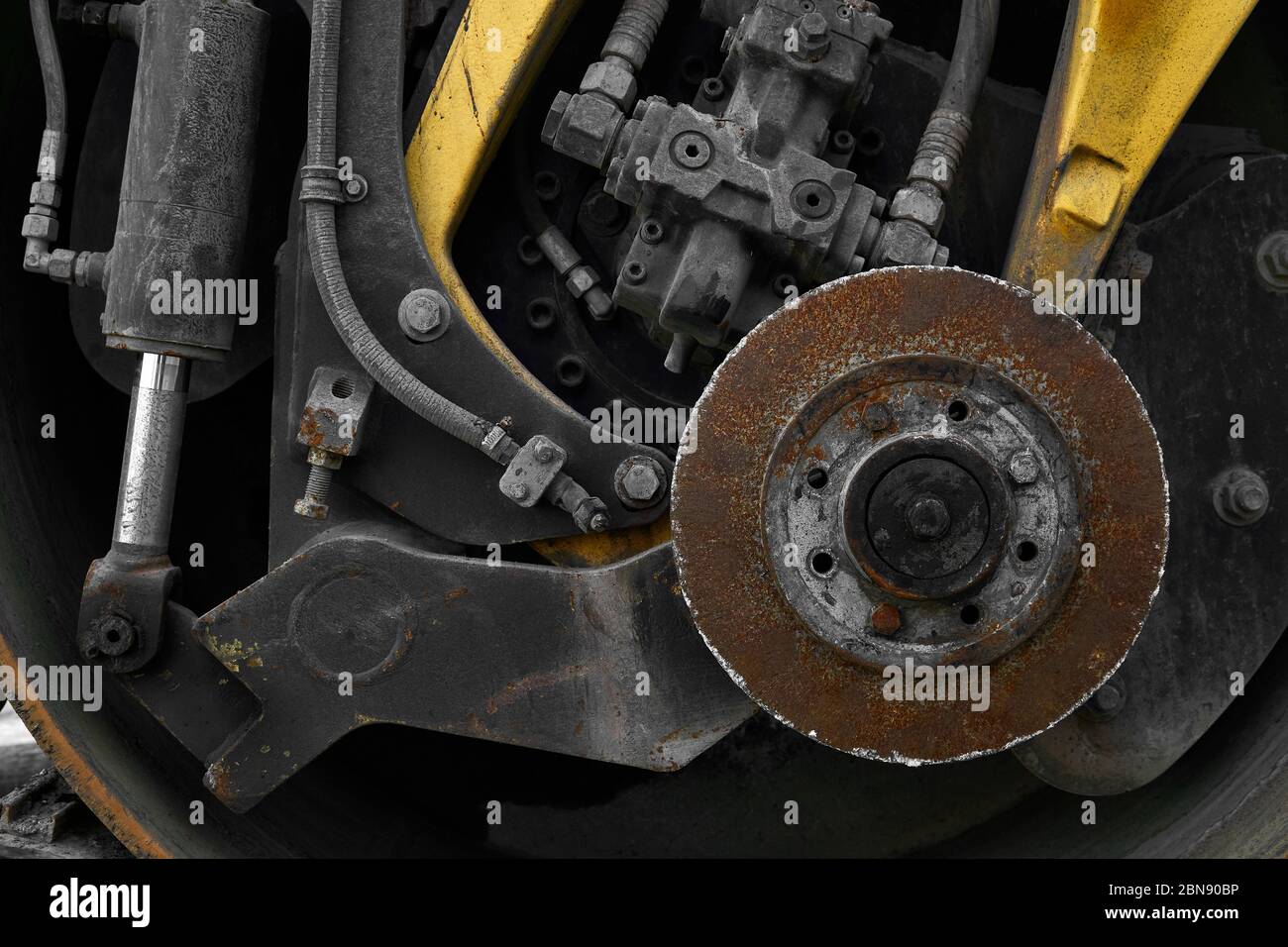industrial background - close-up road compactor hydraulic motor Stock ...