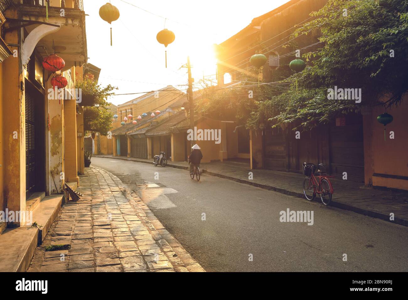 Beautiful early morning at street in Hoi an ancient town Stock Photo ...