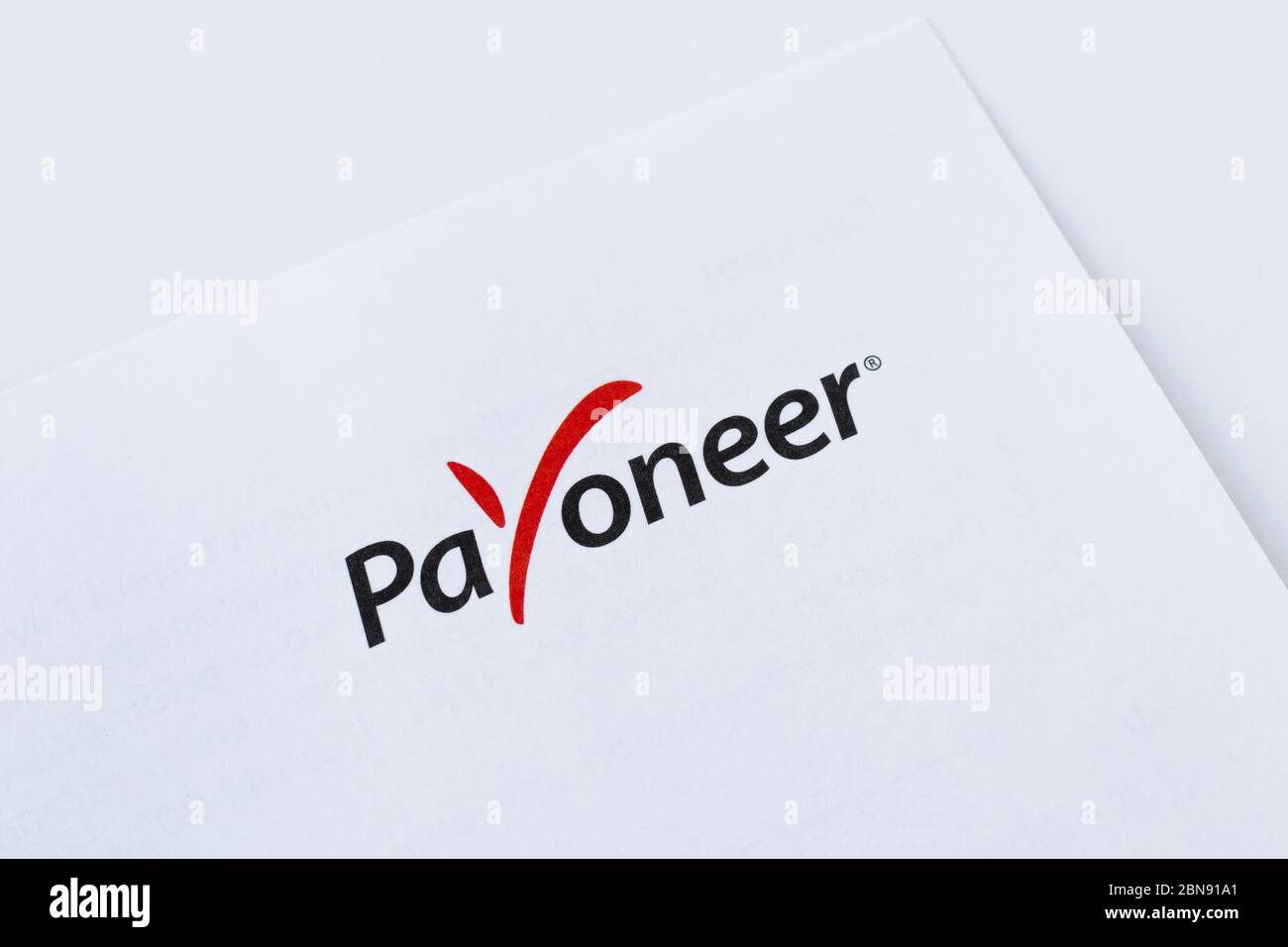 Kharkiv, Ukraine, May 13, 2020: Payoneer emblem on white paper ...