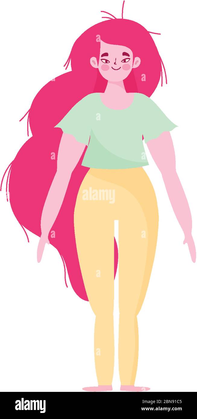 young woman cartoon character female standing isolated design vector ...