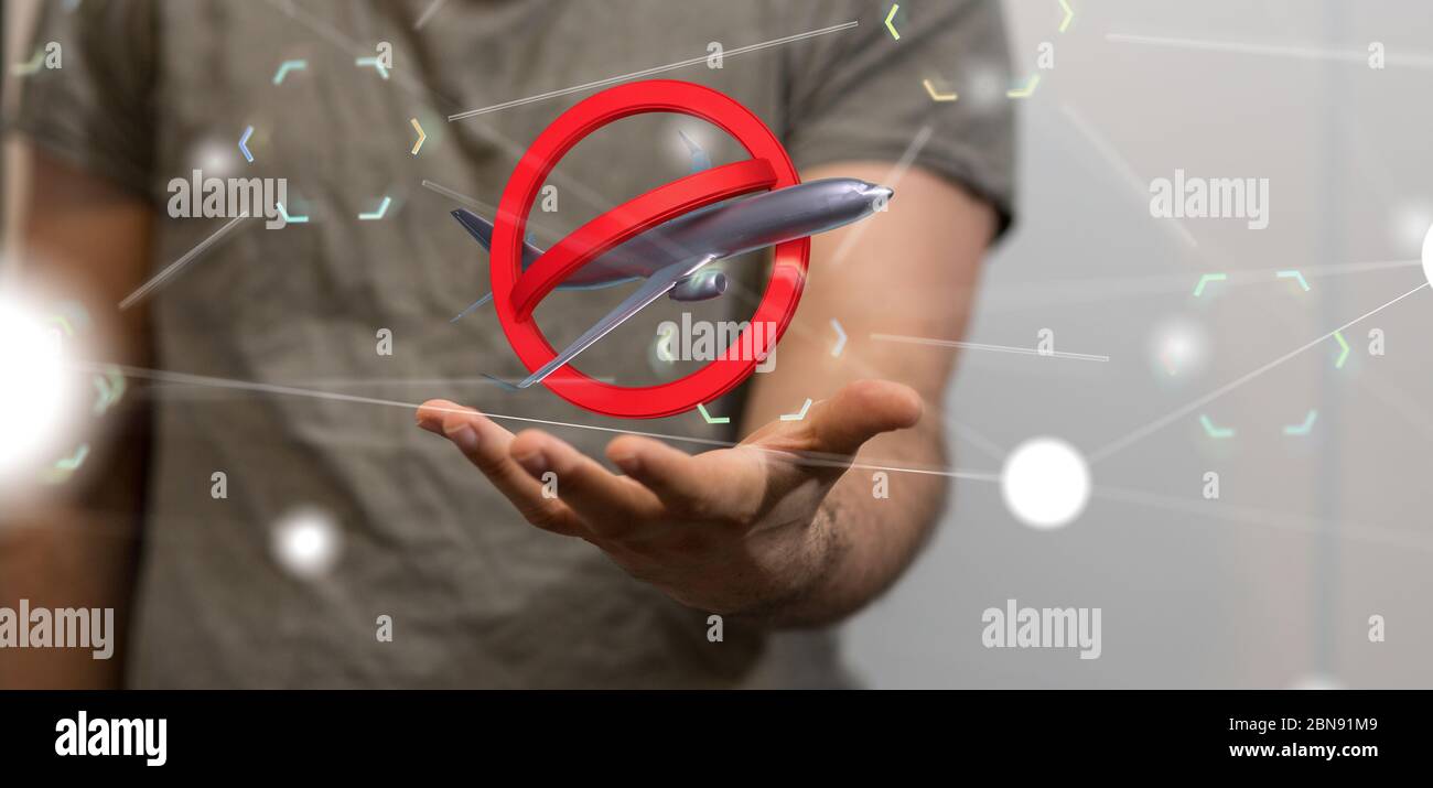 A travel with plane prohibited warning sign Stock Photo - Alamy