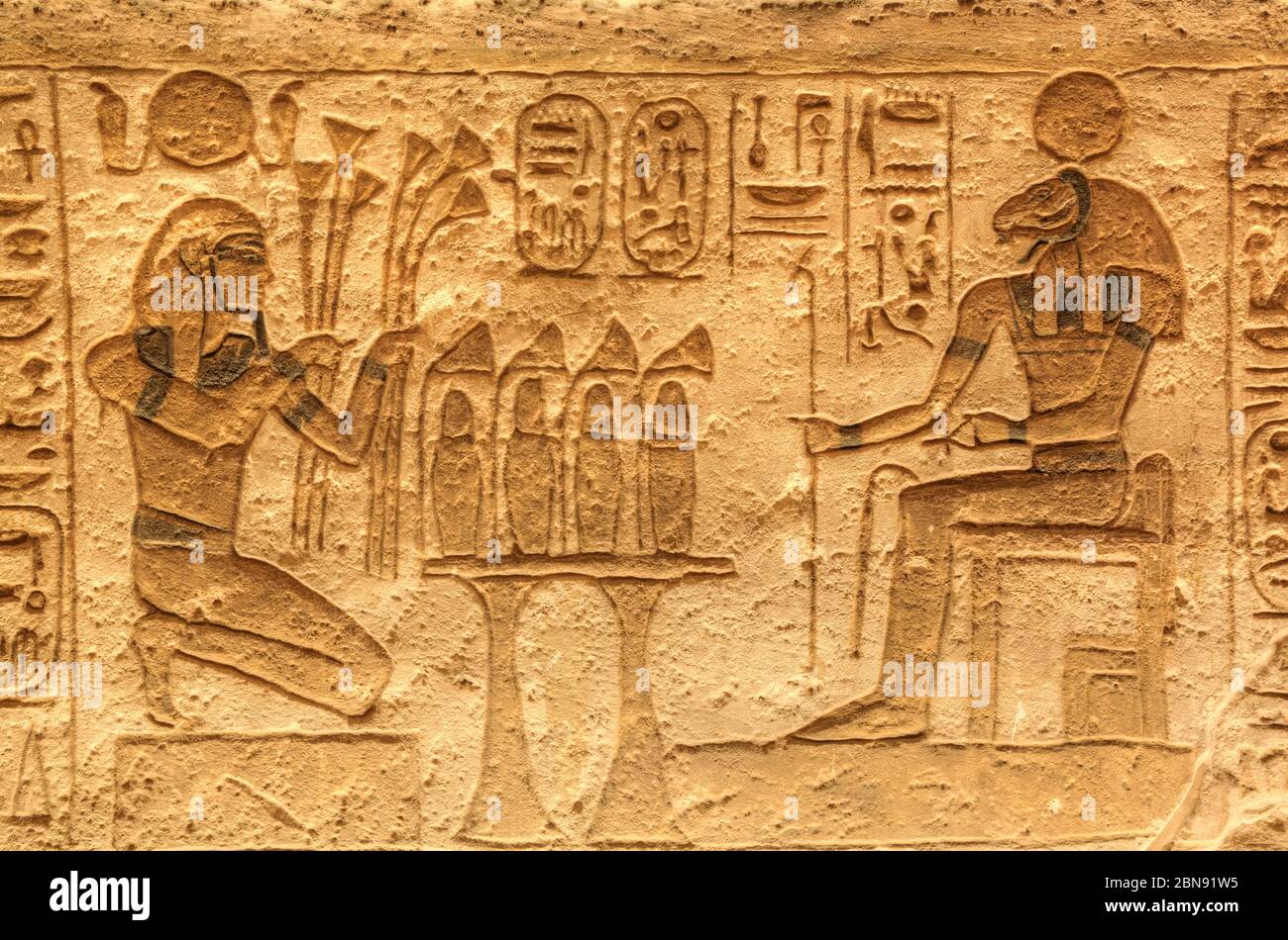Ramses II (L), God Sobek (R), Sunken Relief, Lateral Chamber, Ramses II ...