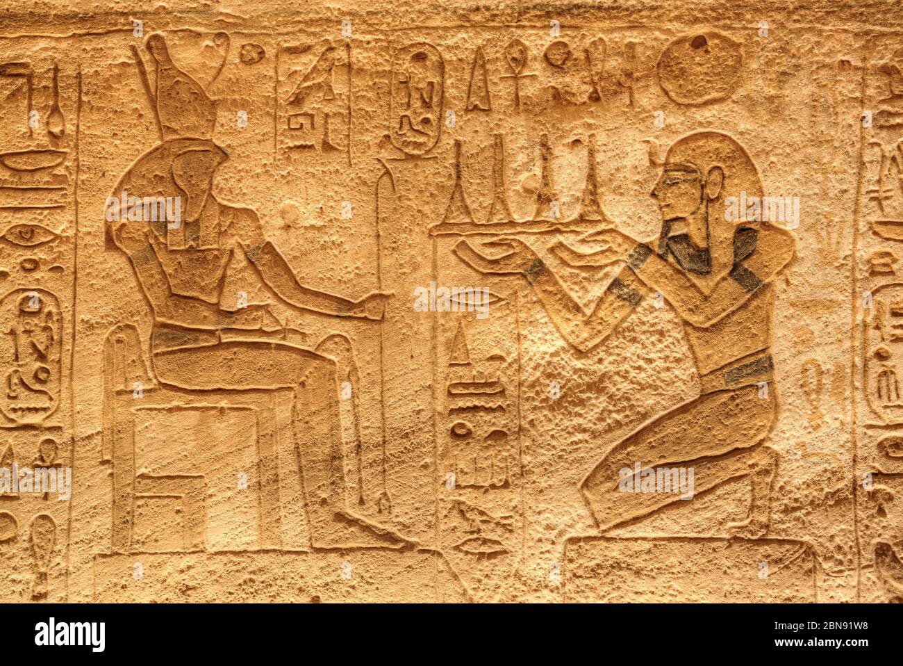 God Horus (L), Ramses II (R), Sunken Relief, Lateral Chamber, Ramses II ...