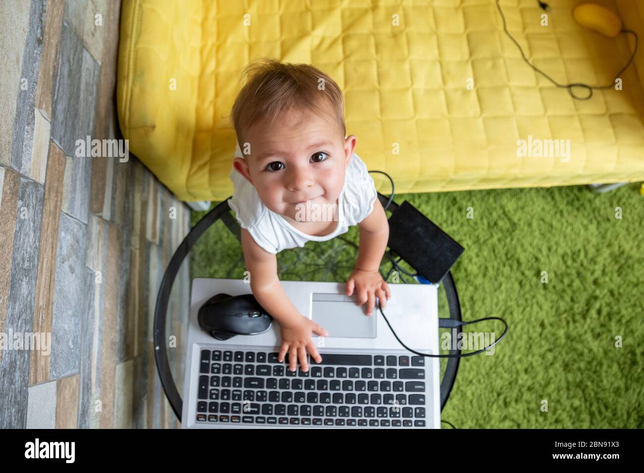 Kid pushing button hi-res stock photography and images - Alamy