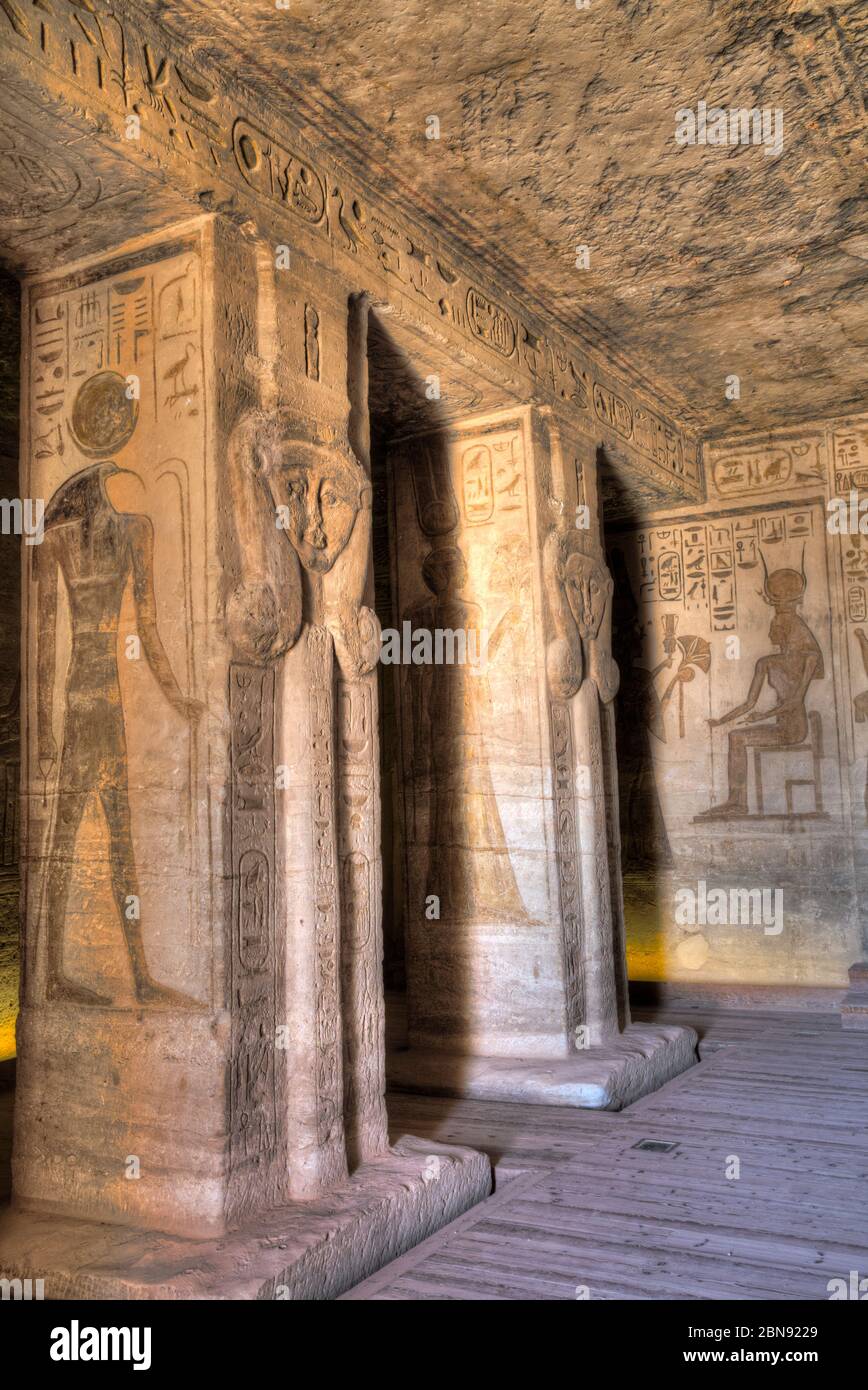 Square Pillars, Goddess Hathor Head, Temple of Hathor and Nefetari ...