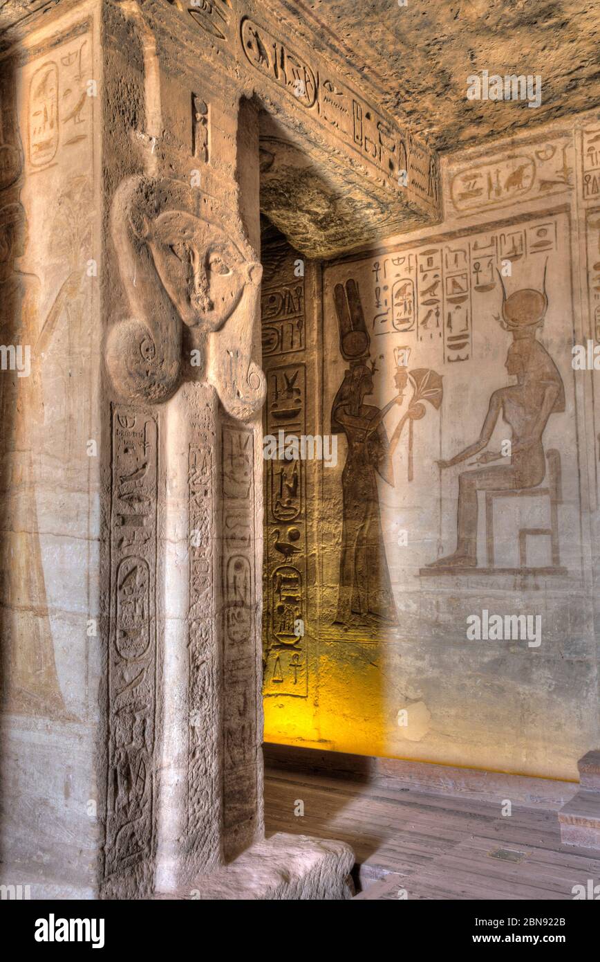 Square Pillar, Goddess Hathor Head, Temple of Hathor and Nefetari ...