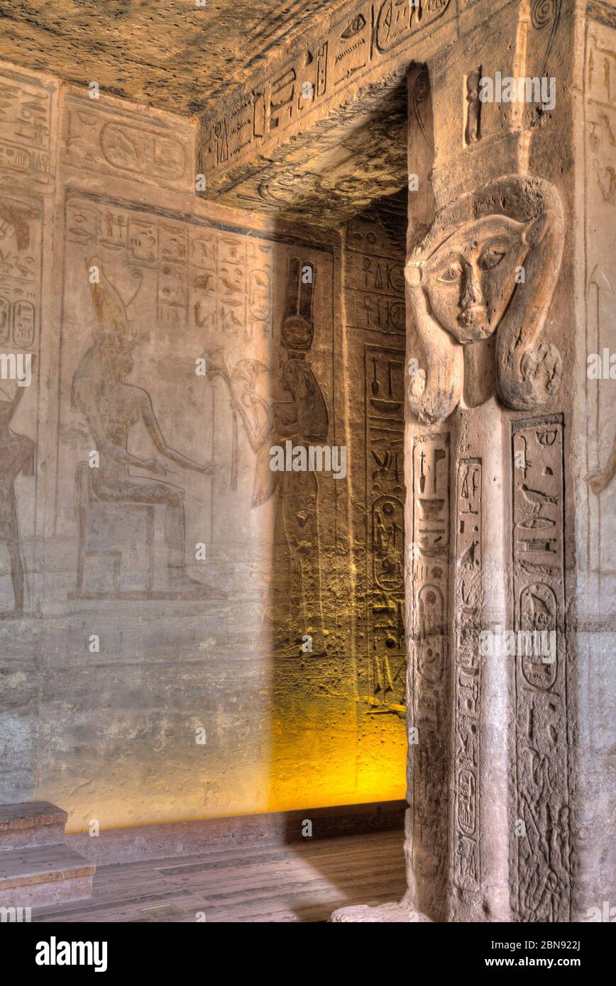 Square Pillar, Goddess Hathor Head, Temple of Hathor and Nefetari ...