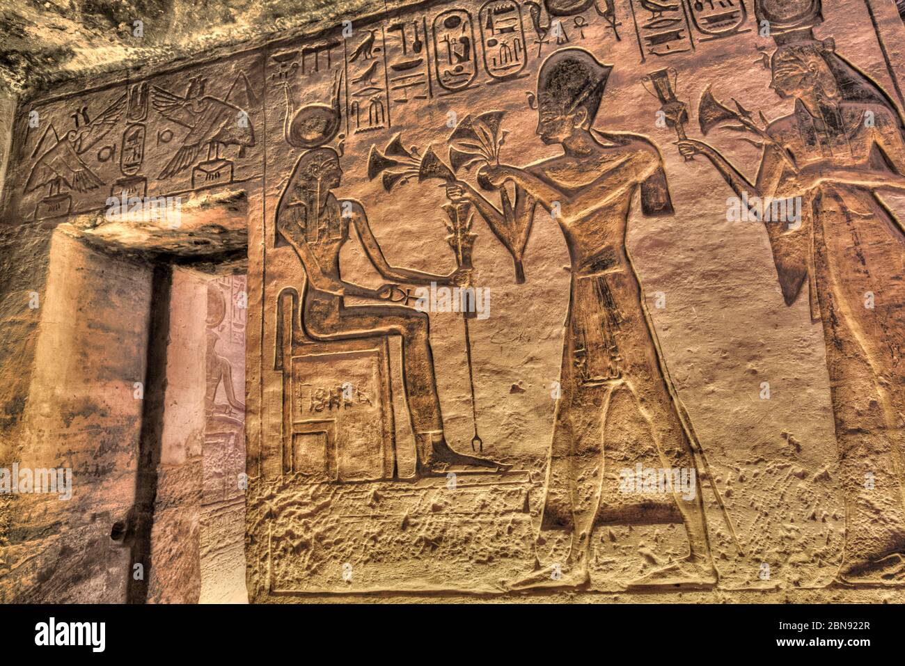 Ramses II (center), Reliefs, Temple of Hathor and Nefetari, UNESCO ...