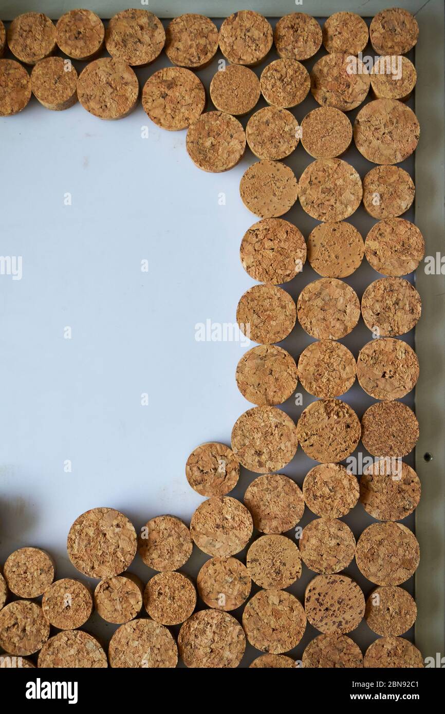 Close-up of homemade chopped wine cork note board, selective focus ...