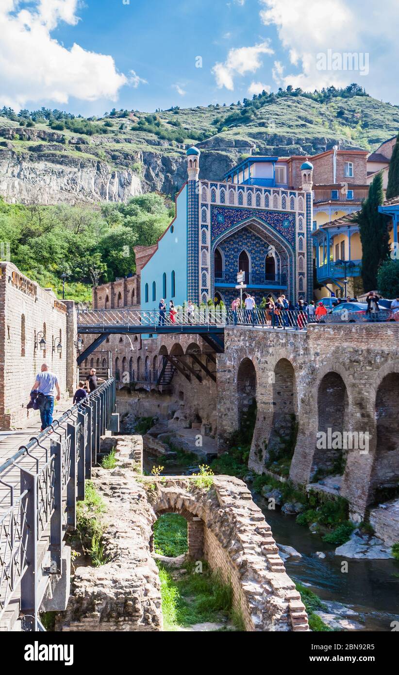 View to Abanotubani Sulfur Baths and beautiful building decorated with ...