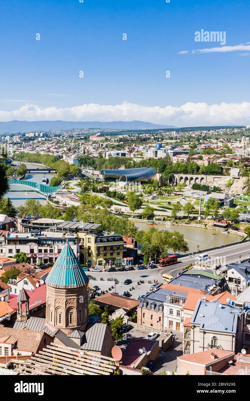 Panoramic view of Tbilisi city from Sololaki Hill, old town and modern ...