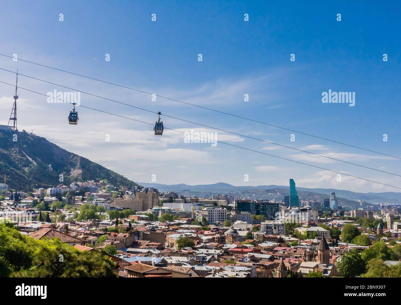 Funicular railway from Rike Park to Narikala Fortress in old Tbilisi ...