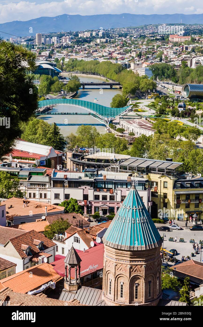 Panoramic view of Tbilisi city from Sololaki Hill, old town and modern ...