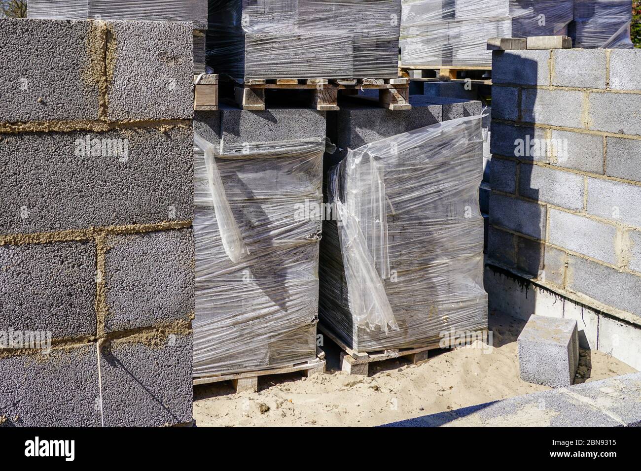 construction of a new residential house from building blocks ...