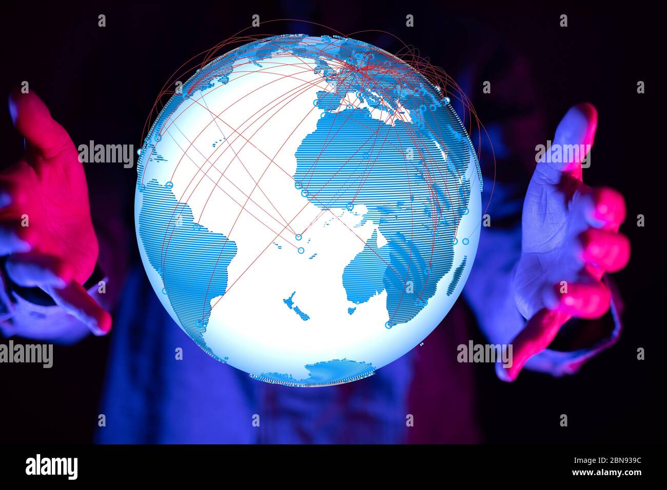 A World map point, line, composition, representing the global Stock ...