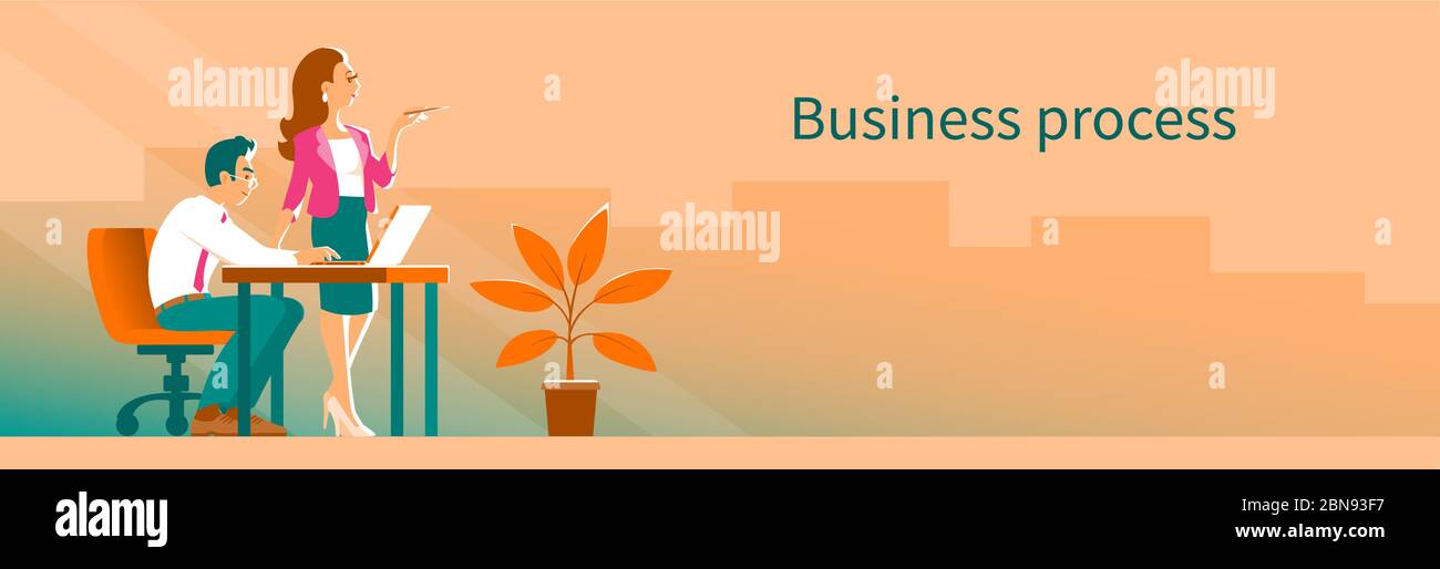 Illustration of a business man and woman in a work process Stock Vector ...