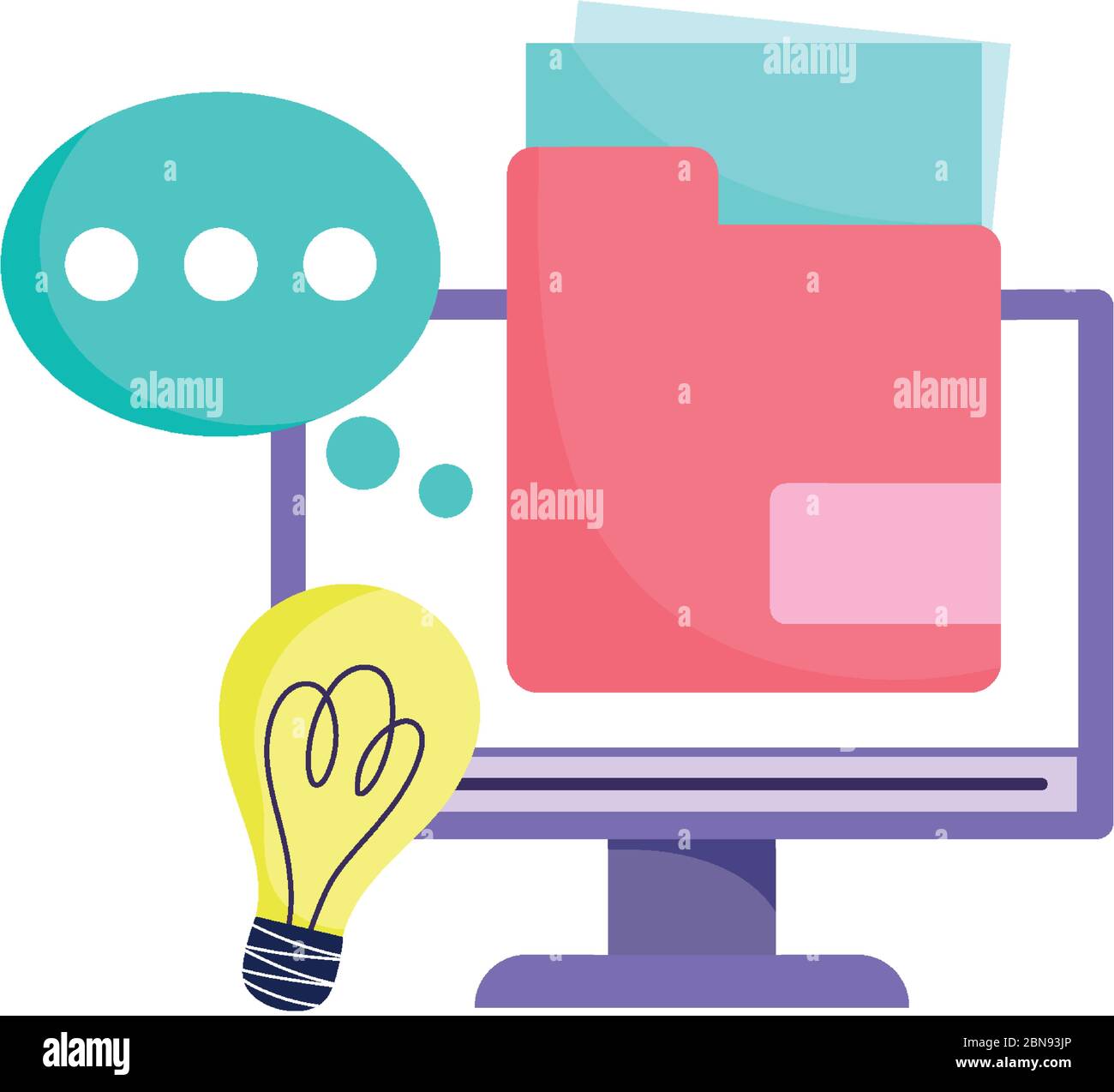 online education, computer screen folder files message cartoon vector ...
