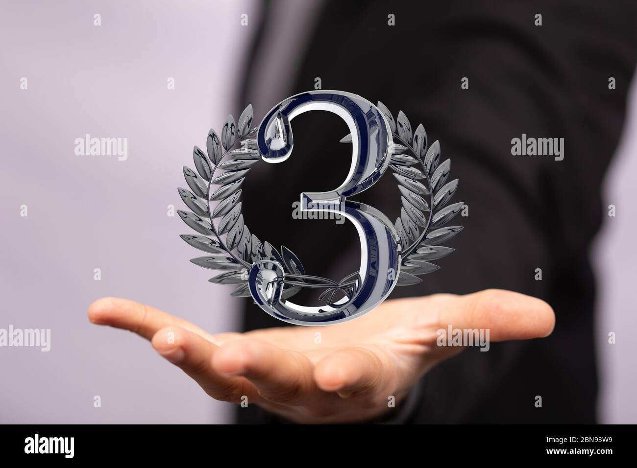 A Three or 3 Years award Digital number award Anniversary 3d Stock ...