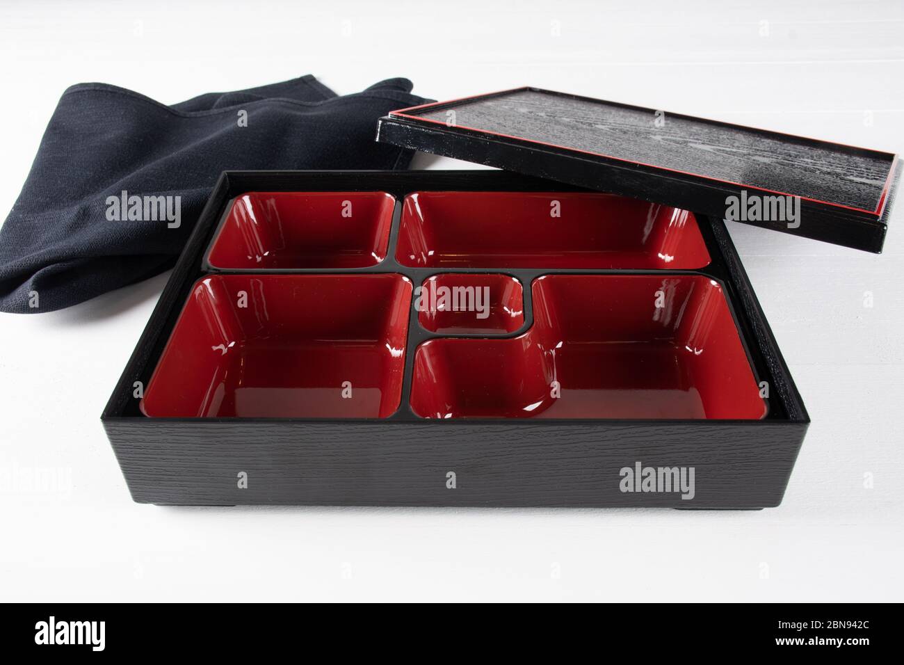 Red and black empty bento box, traditional japanese tray made for lunch ...