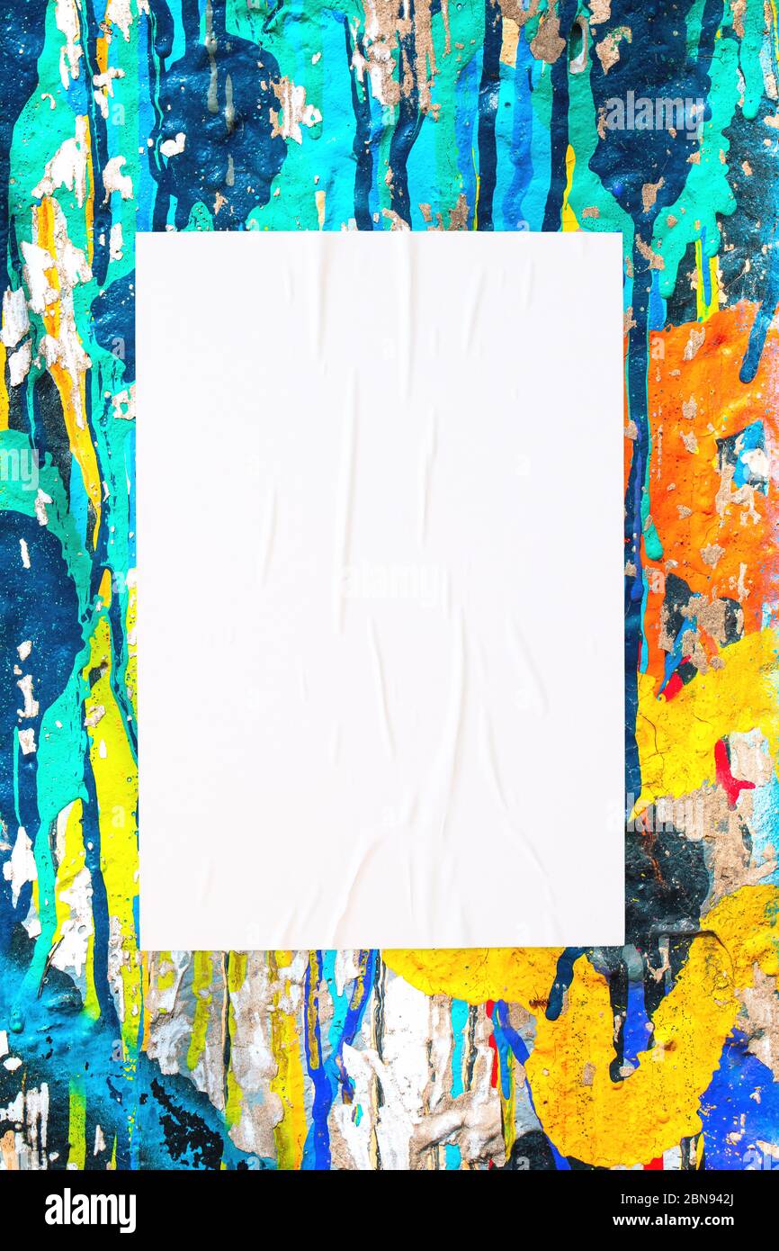 Closeup of colorful messy painted urban wall texture with wrinkled ...