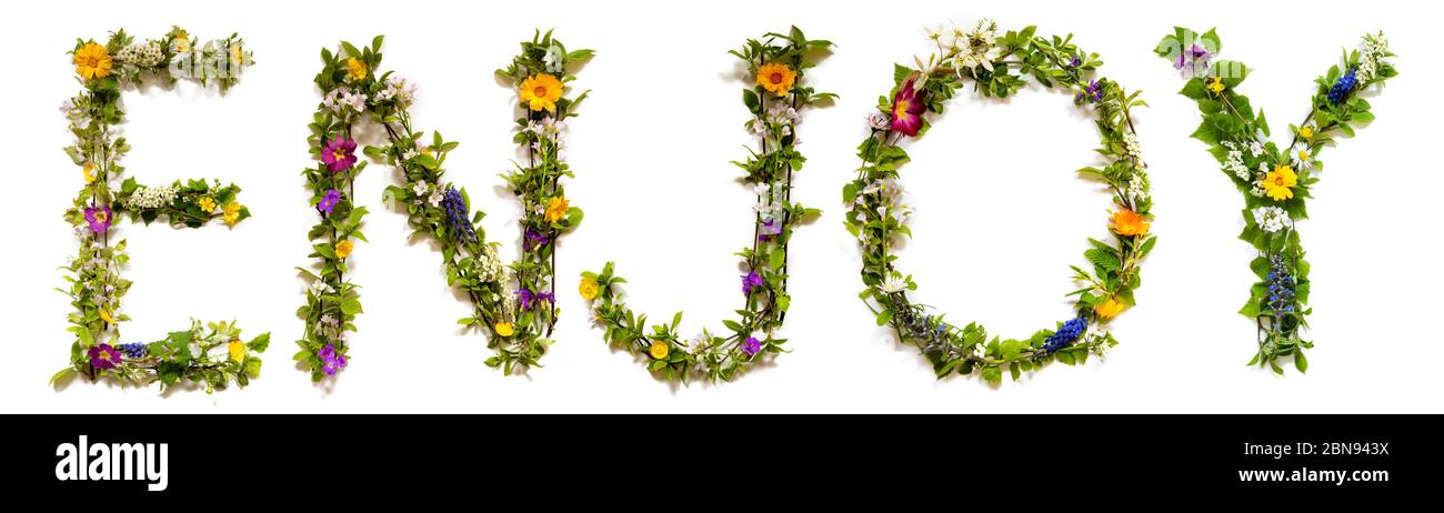 Flower And Blossom Letter Building Word Enjoy Stock Photo - Alamy