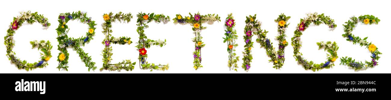 Flower And Blossom Letter Building Word Greetings Stock Photo - Alamy