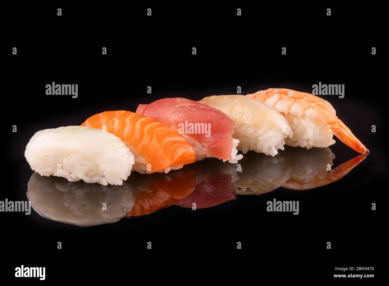 Simple sushi nigiri maki set isolated on black background. Various ...