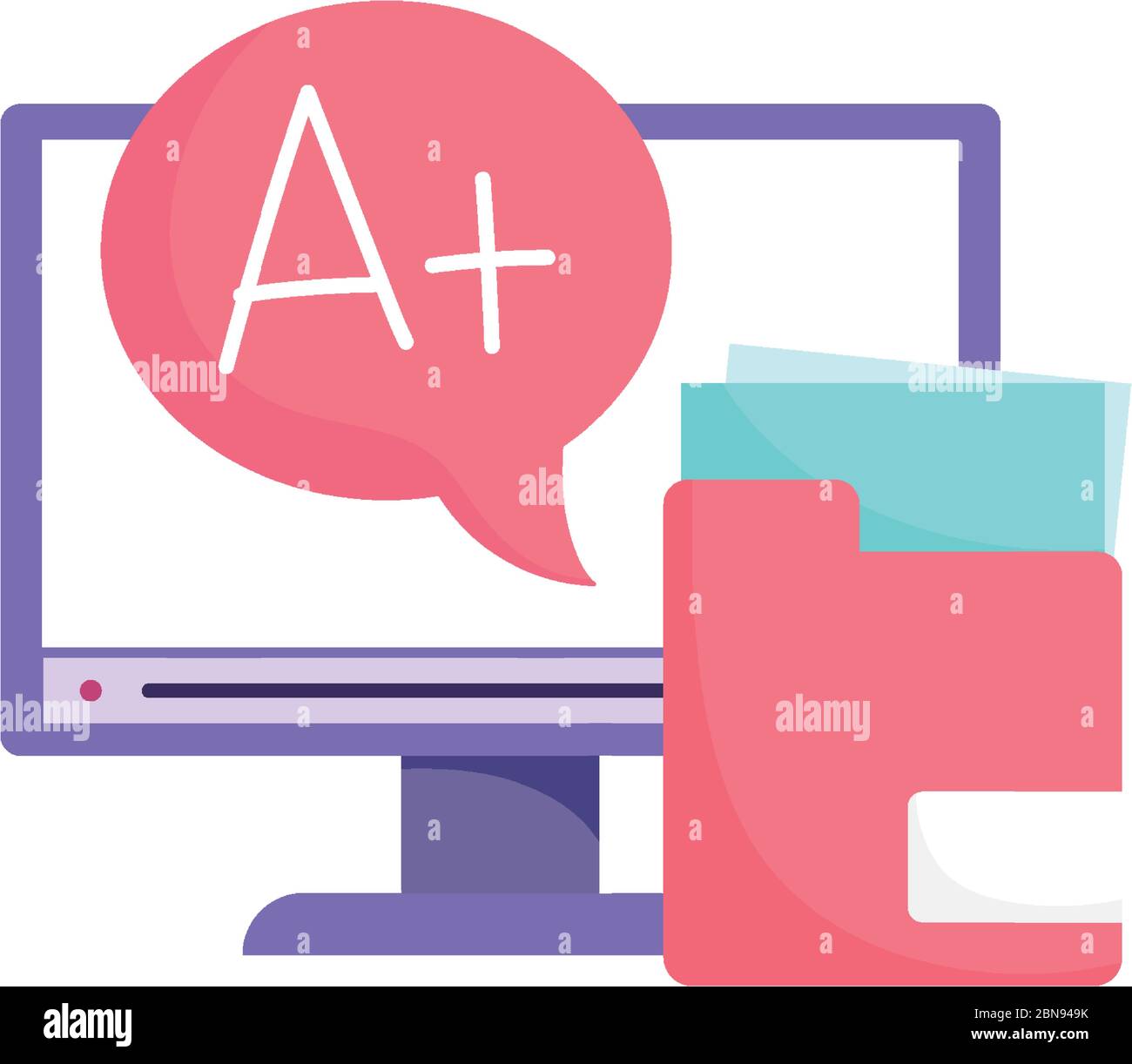 online education, computer folder file data score high lesson vector ...