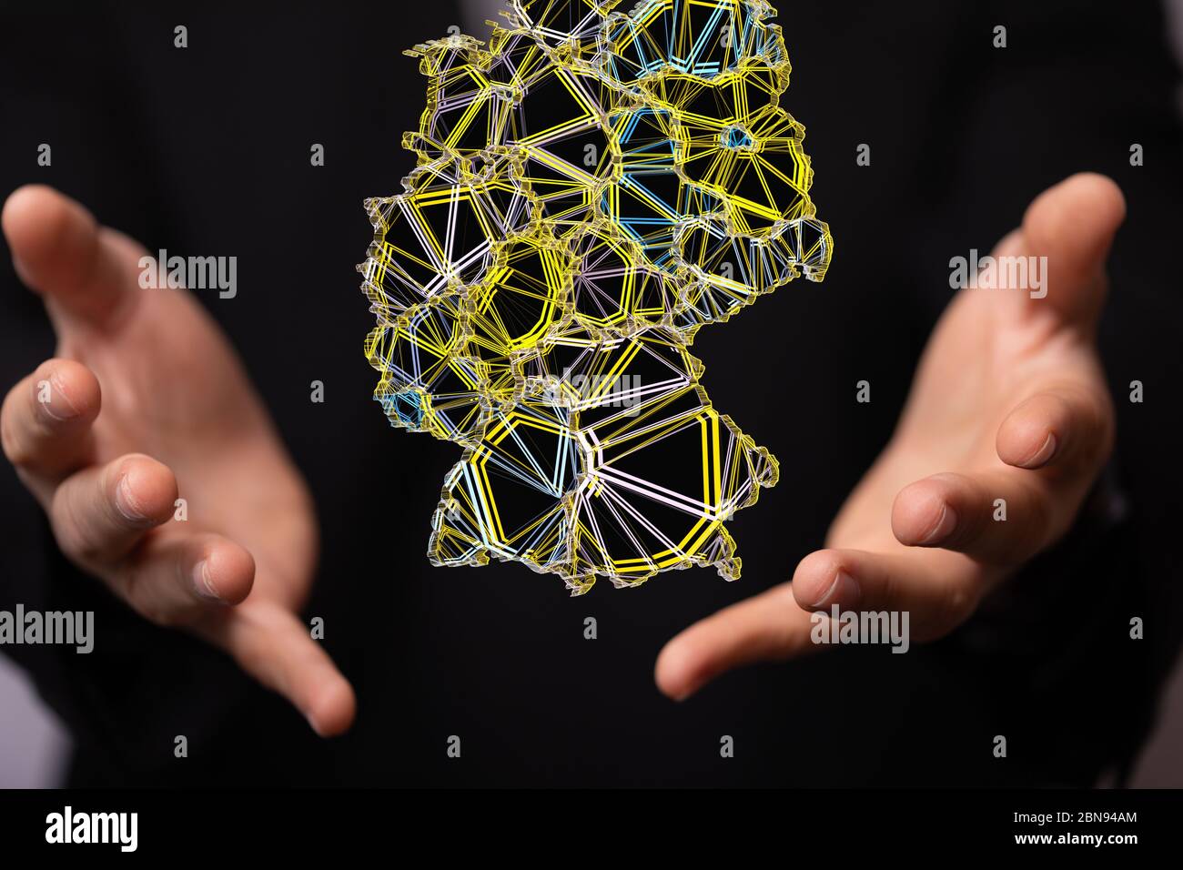 A map of Germany. Wire frame 3D mesh polygonal network line, design ...