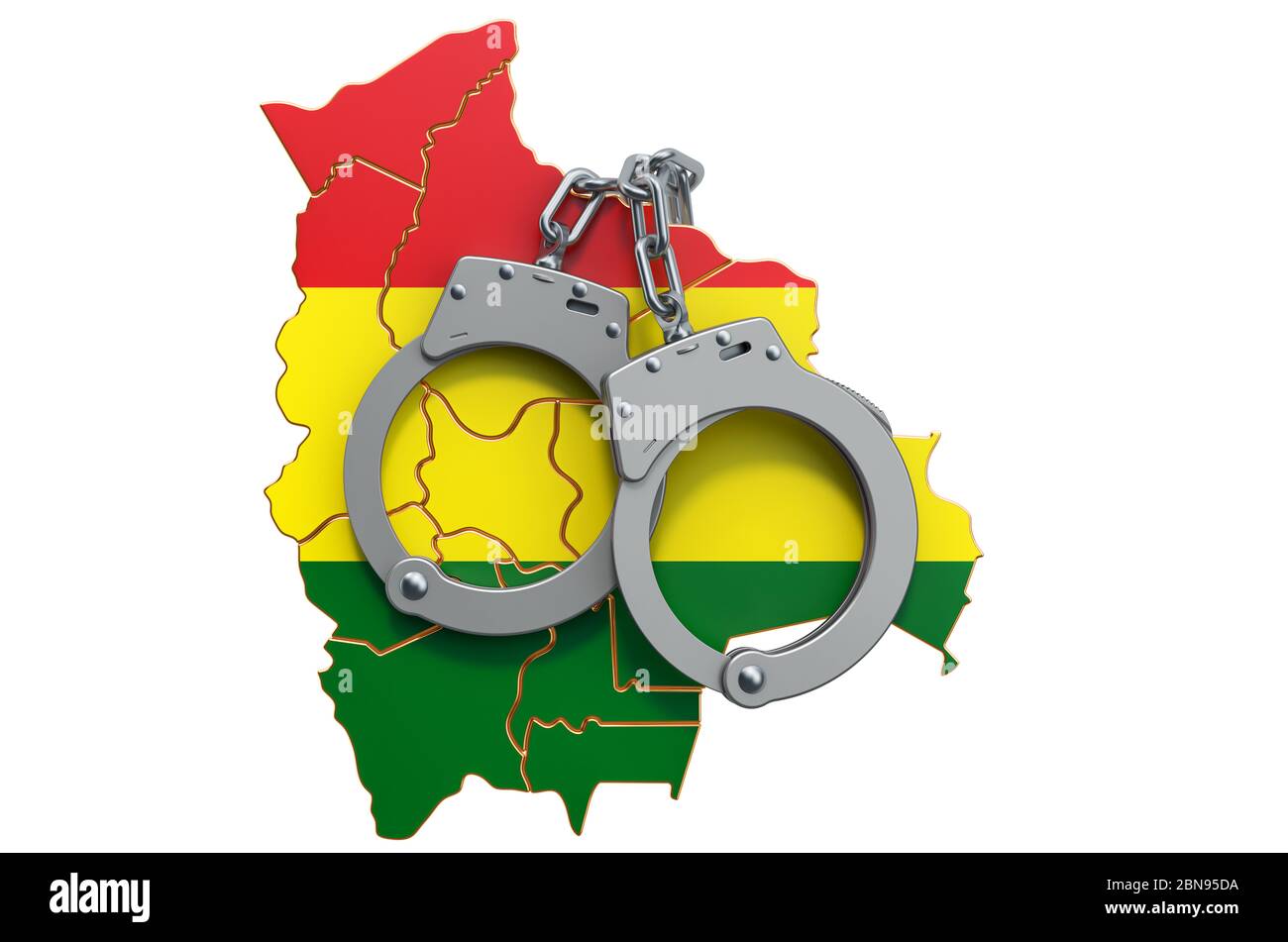 Crime and punishment in Bolivia concept, 3D rendering isolated on white ...
