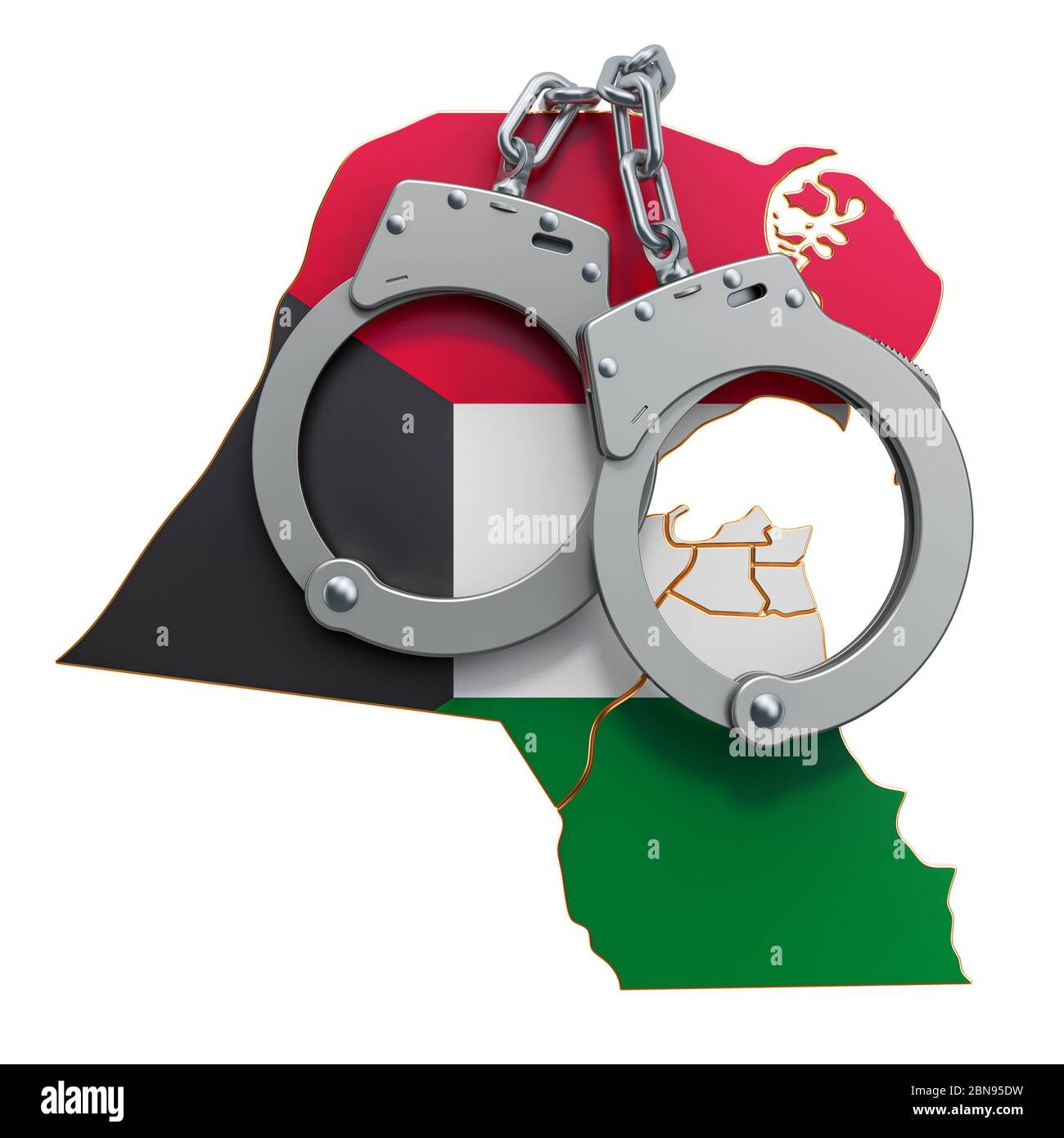 Crime and punishment in Kuwait concept, 3D rendering isolated on white ...