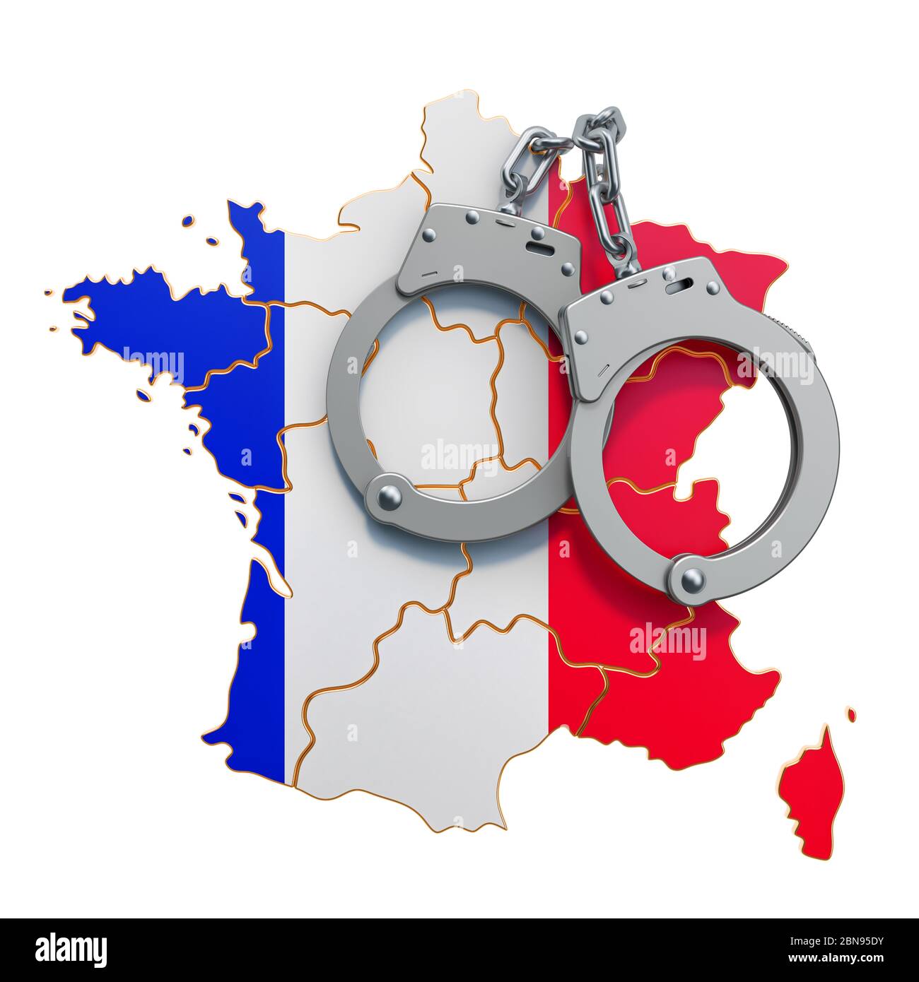 Crime and punishment in France concept, 3D rendering isolated on white ...