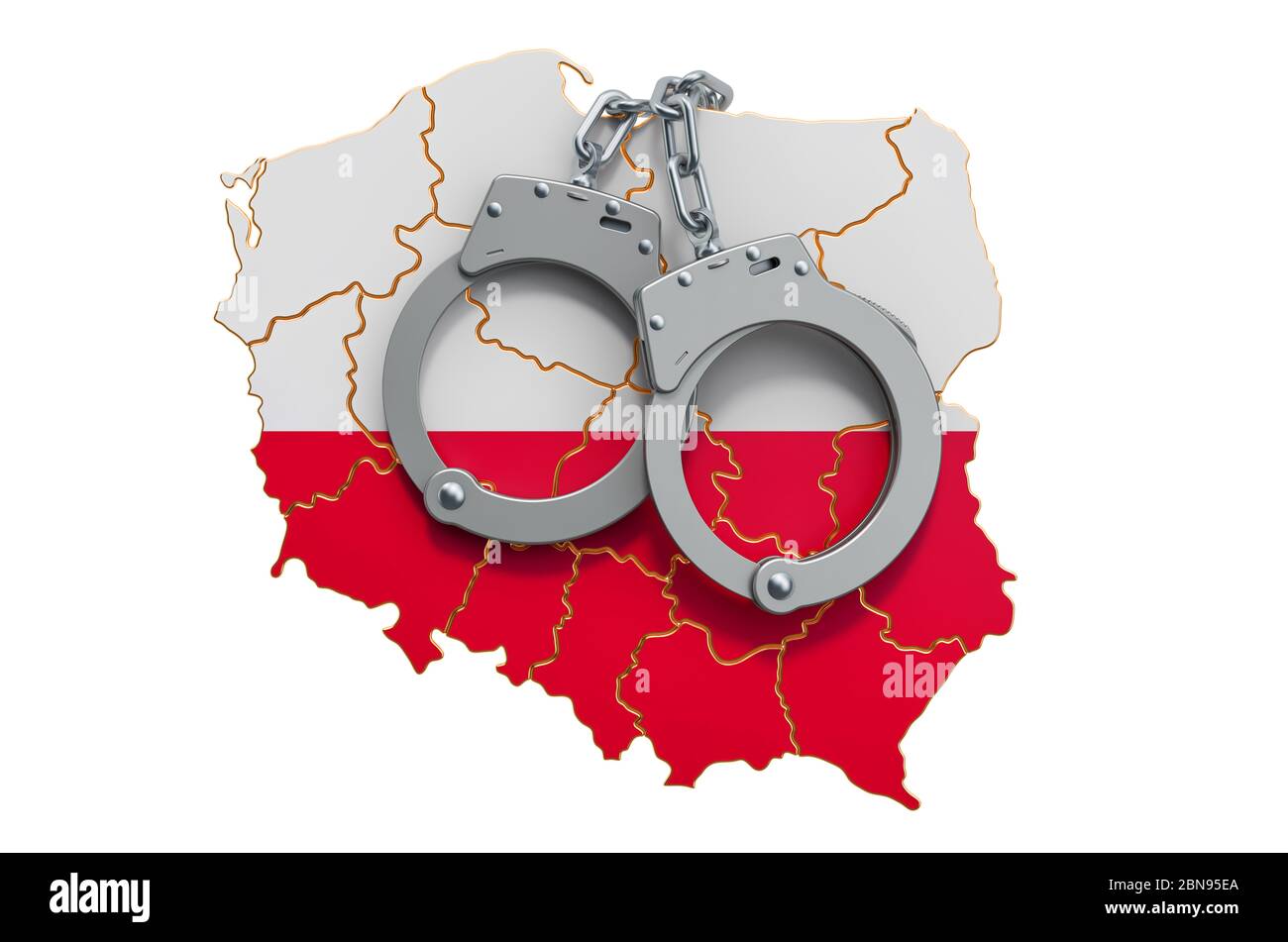 Crime and punishment in Poland concept, 3D rendering isolated on white ...