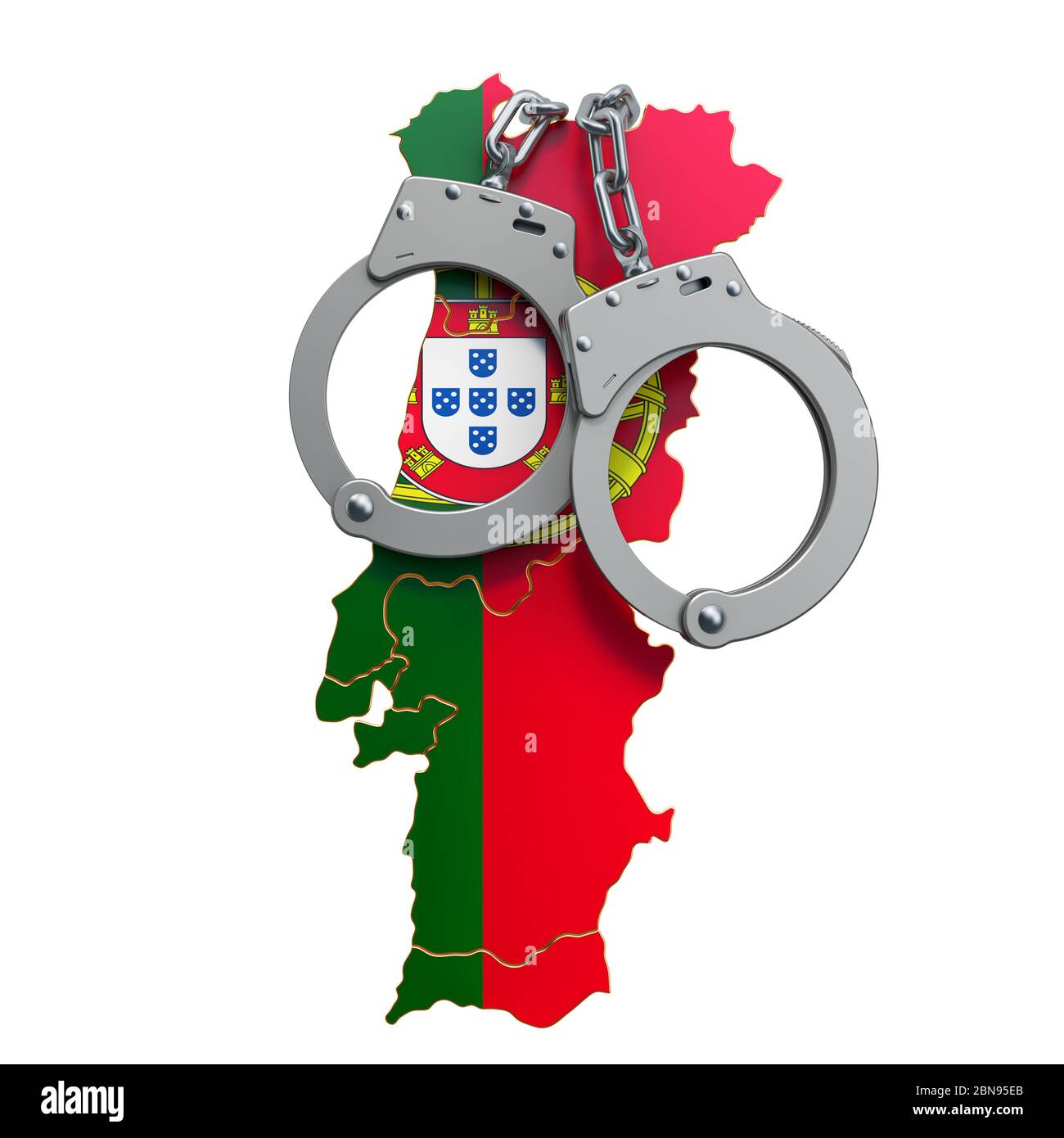 Crime and punishment in Portugal concept, 3D rendering isolated on ...