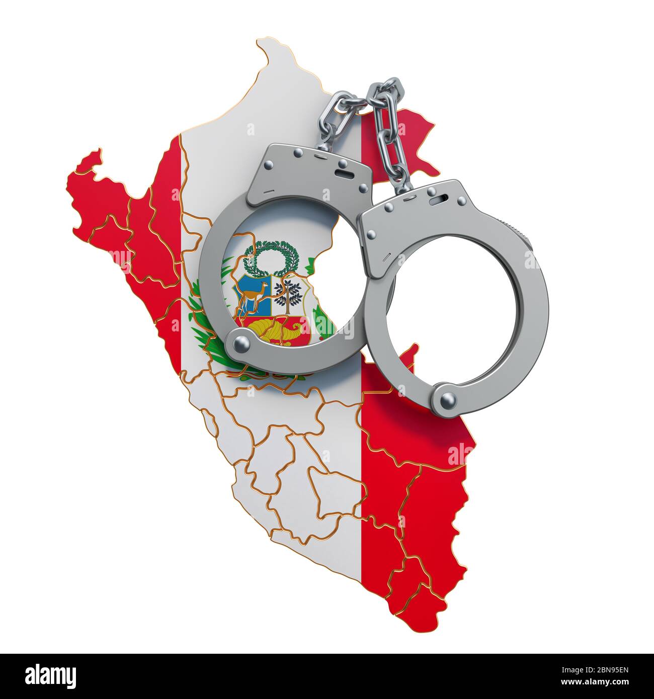 Crime and punishment in Peru concept, 3D rendering isolated on white ...
