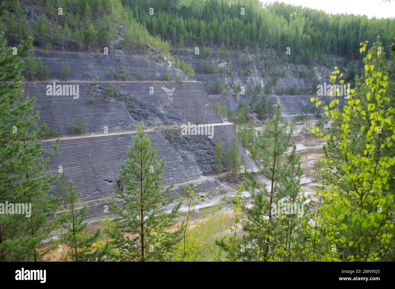 pyramids of an abandoned talcum quarry in the Urals Russia Stock Photo ...