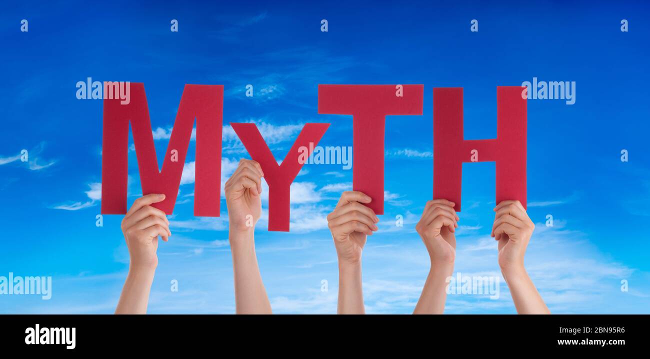 People Hands Holding Word Myth, Blue Sky Stock Photo - Alamy